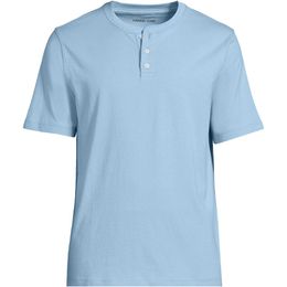 LANDS' END Kurzarm-Super-T Henleyshirt f&uuml;r Herren, Herren, size: regular, Blau, Baumwolle, by Lands' End
