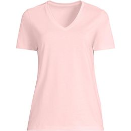 LANDS' END Supima Kurzarm-Shirt mit V-Ausschnitt f&uuml;r Damen in Petite-Gr&ouml;&szlig;e, Damen, size: petite, Pink, Baumwolle, by Lands' End