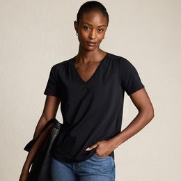LANDS' END Baumwoll-Modal-Shirt mit V-Ausschnitt und Spitzenbesatz, Damen, size: regular, Schwarz, Elasthan/Baumwoll-Mischung/Baumwolle Modal, by Lands' End
