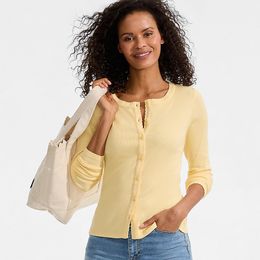 LANDS' END Rippshirt mit durchgehender Knopfreihe f&uuml;r Damen, Damen, size: regular, Gelb, Elasthan/Baumwoll-Mischung, by Lands' End