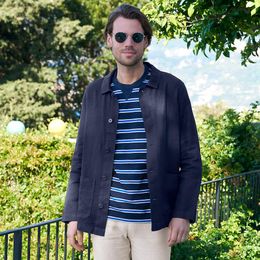 LANDS' END Premium Reinleinen-Hemdjacke, Herren, size: regular, Blau, by Lands' End