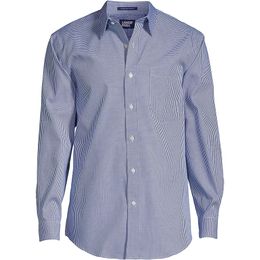 LANDS' END CLASSIC FIT Gemustertes, b&uuml;gelleichtes Pinpointhemd f&uuml;r Herren, Herren, size: regular, Blau, Baumwolle, by Lands' End