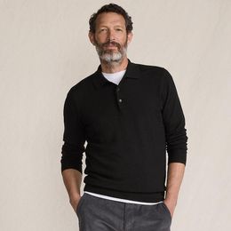 LANDS' END Merino-Polopullover f&uuml;r Herren, Herren, size: regular, Schwarz, Wolle, by Lands' End