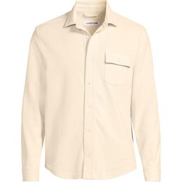 LANDS' END Jacquard-Shirt mit V-Ausschnitt, Herren, size: regular, Elfenbein, Elasthan/Baumwoll-Mischung/Polyester-Mischung, by Lands' End