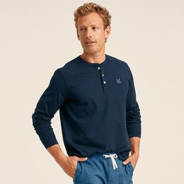 LANDS' END Super-T Langarm-Henleyshirt f&uuml;r Herren, Classic Fit, Herren, size: regular, Blau, Baumwolle, by Lands' End