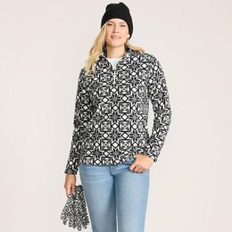 LANDS' END Gemusterter Fleece-Pullover mit Rei&szlig;verschluss f&uuml;r Damen, Damen, size: regular, Schwarz, Polyester, by Lands' End