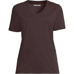 LANDS' END Supima Kurzarm-Shirt mit V-Ausschnitt f&uuml;r Damen, Damen, size: regular, Braun, Baumwolle, by Lands' End