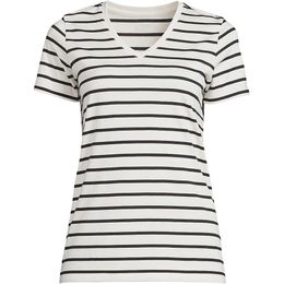 LANDS' END Supima Kurzarm-Shirt mit V-Ausschnitt f&uuml;r Damen, Damen, size: regular, Elfenbein, Baumwolle, by Lands' End
