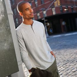 LANDS' END Super-T Langarm-Henleyshirt f&uuml;r Herren, Classic Fit, Herren, size: regular, Grau, Baumwolle, by Lands' End