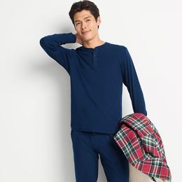 LANDS' END Henley-Schlafshirt f&uuml;r Herren, Herren, size: regular, Blau, Baumwolle, by Lands' End