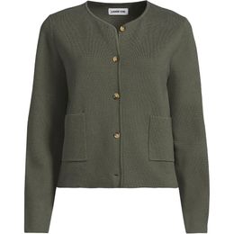 LANDS' END Kragenloser Feinstrick-Blazer f&uuml;r Damen in Petite-Gr&ouml;&szlig;e, Damen, size: petite, Gr&uuml;n, Baumwolle, by Lands' End