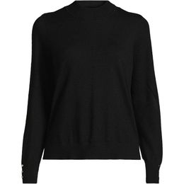 LANDS' END Stehkragenpullover mit &Auml;rmelkn&ouml;pfen f&uuml;r Damen in Petite-Gr&ouml;&szlig;e, Damen, size: petite, Schwarz, by Lands' End