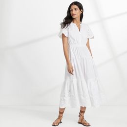 LANDS' END Besticktes Maxikleid aus Baumwolle f&uuml;r Damen, Damen, size: regular, Wei&szlig;, Baumwolle, by Lands' End