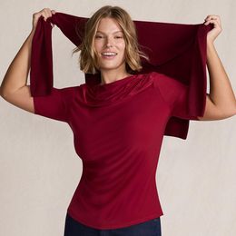 LANDS' END Silk Knit Gerafftes Shirt mit ellbogenlangen &Auml;rmeln in Plus-Gr&ouml;&szlig;e f&uuml;r Damen, Damen, size: plus, Rot, Polyester-Mischung, by Lands' End