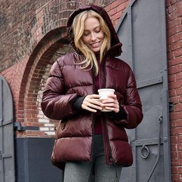 LANDS' END Wasserabweisende gl&auml;nzende Steppjacke f&uuml;r Damen, Damen, size: regular, Rot, by Lands' End