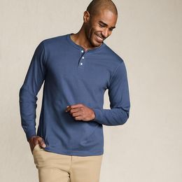 LANDS' END Super-T Langarm-Henleyshirt f&uuml;r Herren, Classic Fit, Herren, size: regular, Blau, Baumwolle, by Lands' End