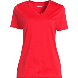 LANDS' END Supima Kurzarm-Shirt mit V-Ausschnitt f&uuml;r Damen in Petite-Gr&ouml;&szlig;e, Damen, size: petite, Rot, Baumwolle, by Lands' End