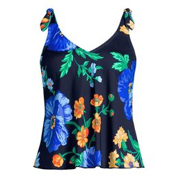 LANDS' END Tankini-Top mit geknoteten Tr&auml;gern und Flattersaum f&uuml;r Damen in Plus-Gr&ouml;&szlig;e, Damen, size: plus, Blau, Elasthan/Nylon-Mischung, by Lands' End