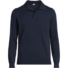 LANDS' END Feinstrick-Polopullover aus reiner Baumwolle, Herren, size: regular, Blau, Baumwolle, by Lands' End