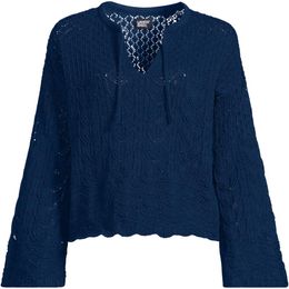 LANDS' END Baumwollpullover mit Ajourmuster f&uuml;r Damen, Damen, size: regular, Blau, Baumwoll-Mischung/Polyester-Mischung, by Lands' End