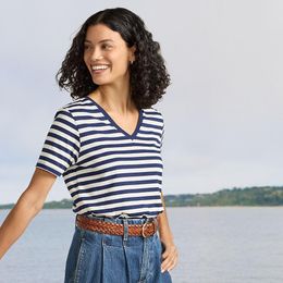 LANDS' END Supima Kurzarm-Shirt mit V-Ausschnitt f&uuml;r Damen, Damen, size: regular, Blau, Baumwolle, by Lands' End
