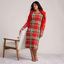 LANDS' END Wadenlanges Langarm-Nachthemd aus reiner Baumwolle f&uuml;r Damen in Petite-Gr&ouml;&szlig;e, Damen, size: petite, Rot, Baumwolle, by Lands' End