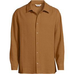 LANDS' END Doppellagiges Langarm-Hemd f&uuml;r Herren, Herren, size: regular, Beige, by Lands' End
