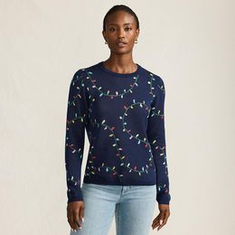 LANDS' END Feinstrick-Weihnachtspullover Lichterkette f&uuml;r Damen, Damen, size: regular, Blau, Baumwolle, by Lands' End