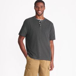 Kurzarm-Super-T Henleyshirt f&uuml;r Herren, Herren, size: regular, Schwarz, Baumwolle, by Lands' End