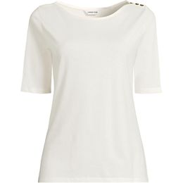 LANDS' END Supima T-Shirt mit U-Boot-Ausschnitt und gekn&ouml;pfter Schulter f&uuml;r Damen, Damen, size: regular, Elfenbein, Baumwolle, by Lands' End