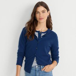 LANDS' END Kaschmir-Cardigan mit rundem Ausschnitt in Petite-Gr&ouml;&szlig;e, Damen, size: petite, Blau, Kaschmir, by Lands' End