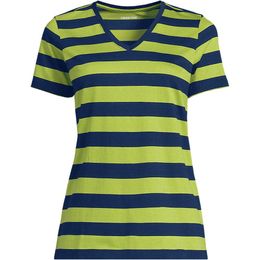 LANDS' END Supima Kurzarm-Shirt mit V-Ausschnitt f&uuml;r Damen, Damen, size: regular, Blau, Baumwolle, by Lands' End