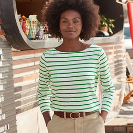 LANDS' END Gestreiftes Baumwollshirt mit 3/4-&Auml;rmeln f&uuml;r Damen, Damen, size: regular, Elfenbein, Baumwolle, by Lands' End