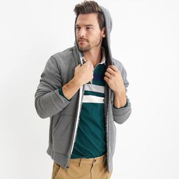LANDS' END Sweat-Kapuzenjacke mit Teddyfleece-Innenseite f&uuml;r Herren, Herren, size: regular, Grau, Elasthan/Baumwoll-Mischung, by Lands' End