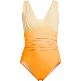 LANDS' END Gemusterter Shape-Badeanzug mit V-Ausschnitt SLENDER, Damen, size: regular, Orange, Elasthan/Nylon-Mischung, by Lands' End