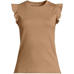 LANDS' END Baumwollripp-Top mit Volants f&uuml;r Damen in Petite-Gr&ouml;&szlig;e, Damen, size: petite, Beige, Baumwolle/Elasthan, by Lands' End