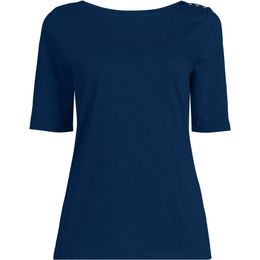LANDS' END Supima T-Shirt mit U-Boot-Ausschnitt und gekn&ouml;pfter Schulter f&uuml;r Damen, Damen, size: regular, Blau, Baumwolle, by Lands' End