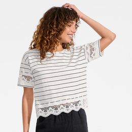 LANDS' END Flammgarn-Shirt mit Bord&uuml;ren f&uuml;r Damen, Damen, size: regular, Elfenbein, Baumwolle, by Lands' End