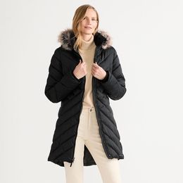 Isolierter Kapuzenmantel mit Webpelzfutter, Damen, size: regular, Schwarz, Polyester/Polyacryl, by Lands' End