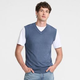 LANDS' END CashTouch Feinstrick-Pullunder f&uuml;r Herren, Herren, size: regular, Blau, Polyester, by Lands' End