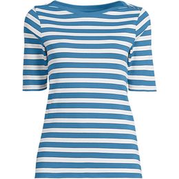 LANDS' END Supima-Shirt aus Baumwolle mit U-Boot-Ausschnitt in Petite-Gr&ouml;&szlig;e f&uuml;r Damen, Damen, size: petite, Blau, Baumwolle, by Lands' End