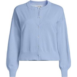 LANDS' END Kurzer Feinstrick-Cardigan aus Baumwolle f&uuml;r Damen in Plus-Gr&ouml;&szlig;e, Damen, size: plus, Blau, Baumwolle, by Lands' End