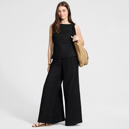 LANDS' END Premium Reinleinen-Palazzohose f&uuml;r Damen in Petite-Gr&ouml;&szlig;e, Damen, size: petite, Schwarz, Leinen, by Lands' End