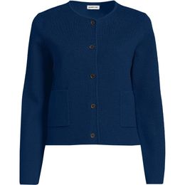 LANDS' END Kragenloser Feinstrick-Blazer f&uuml;r Damen in Plus-Gr&ouml;&szlig;e, Damen, size: plus, Blau, Baumwolle, by Lands' End