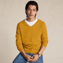 LANDS' END Baumwoll-Pullover mit Struktur und V-Ausschnitt f&uuml;r Herren, Herren, size: regular, Gelb, by Lands' End