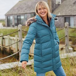 LANDS' END Daunenmantel mit Kapuze f&uuml;r Damen, Damen, size: regular, Blau, Polyester, by Lands' End