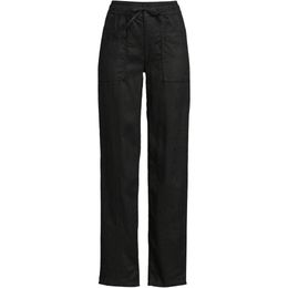 LANDS' END Relaxte Leinenhose mit geradem Bein f&uuml;r Damen, Damen, size: regular, Schwarz, by Lands' End