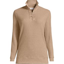 LANDS' END Waffelstrick-Pullover mit Rei&szlig;verschluss f&uuml;r Damen, Damen, size: regular, Braun, Baumwoll-Mischung/Polyester-Mischung, by Lands' End