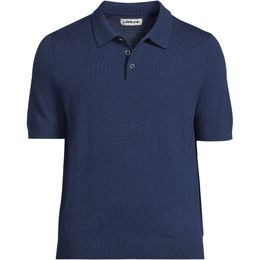 Kurz&auml;rmeliger Merino-Polopullover f&uuml;r Herren, Herren, size: regular, Blau, Wolle, by Lands' End