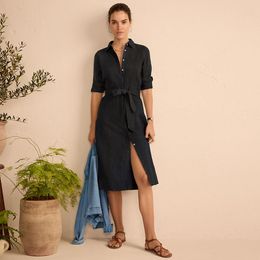 LANDS' END Leinen-Midikleid f&uuml;r Damen, Damen, size: regular, Schwarz, by Lands' End